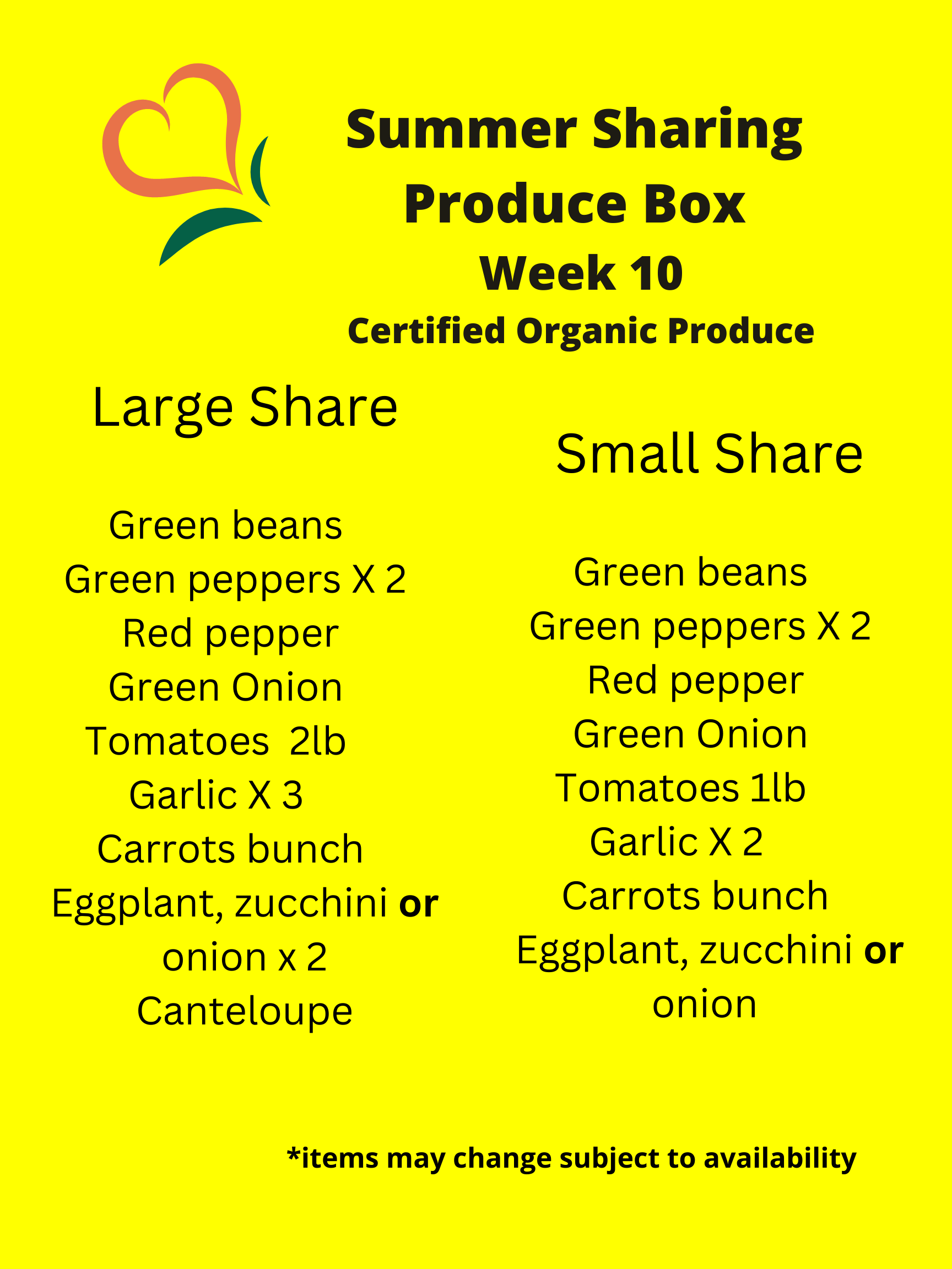 Summer Sharing Veggie Box Wk10 – Shared Harvest Farm